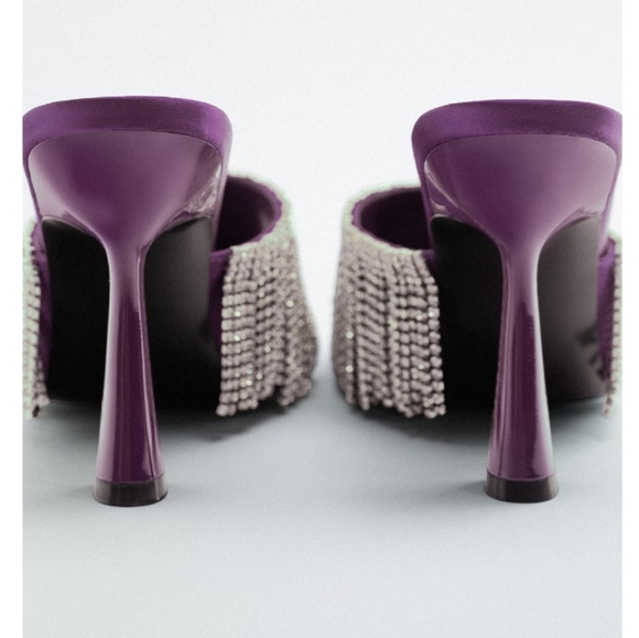 Zara | Shoes | Salenew Zara Satin Sparly Swarovski Heeled Mule Sandals ...